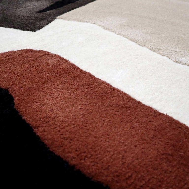 Contemporary Abstract Design Rug in Black, White, Beige, Orange Hand ...