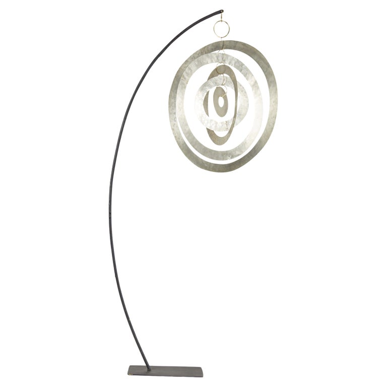 Contemporary Abstract Hammered Nickel Orbital Sculpture Suspended on a ...