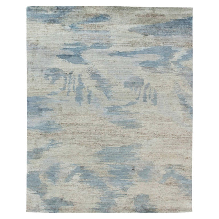 Contemporary Abstract Lake Rug in Pastel Blue and White by Doris Leslie ...