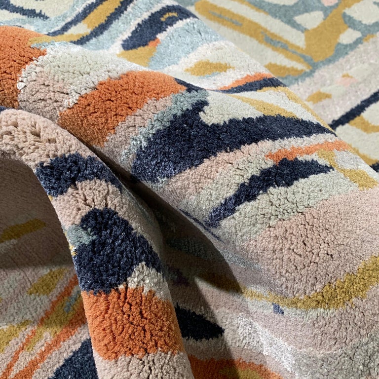 Contemporary Abstract Rug Multicolored Colorful, Handmade Silk, Wool ...