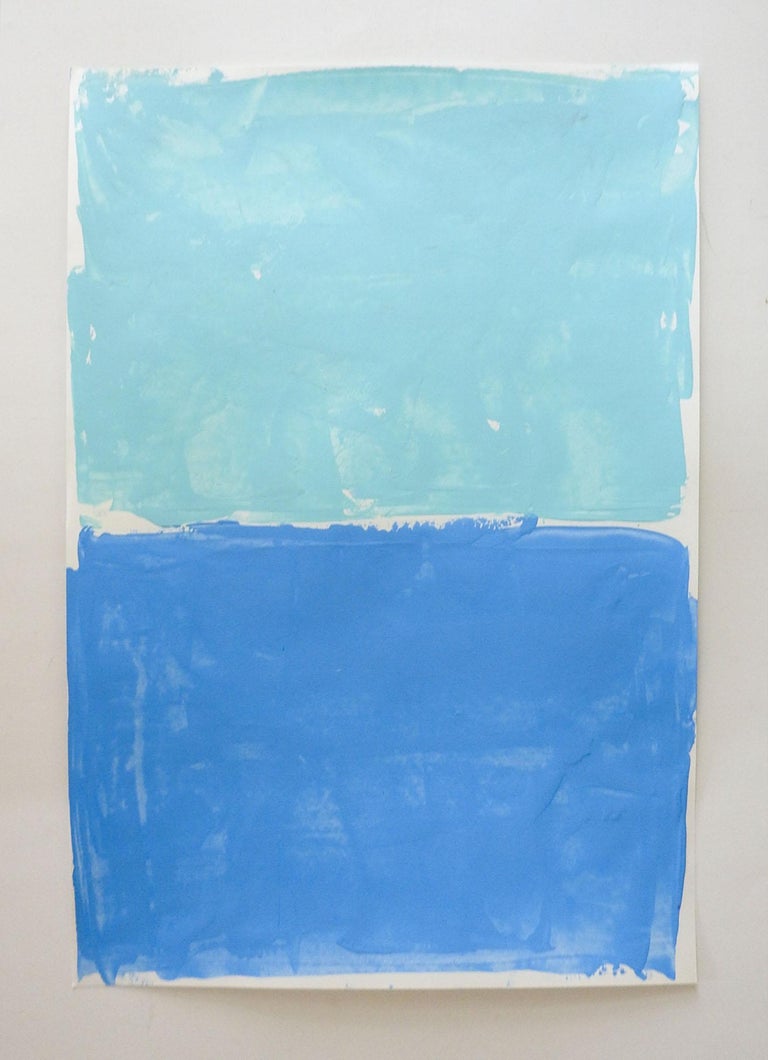 Contemporary Abstract Shapes Aqua Blue Painting For Sale at 1stDibs