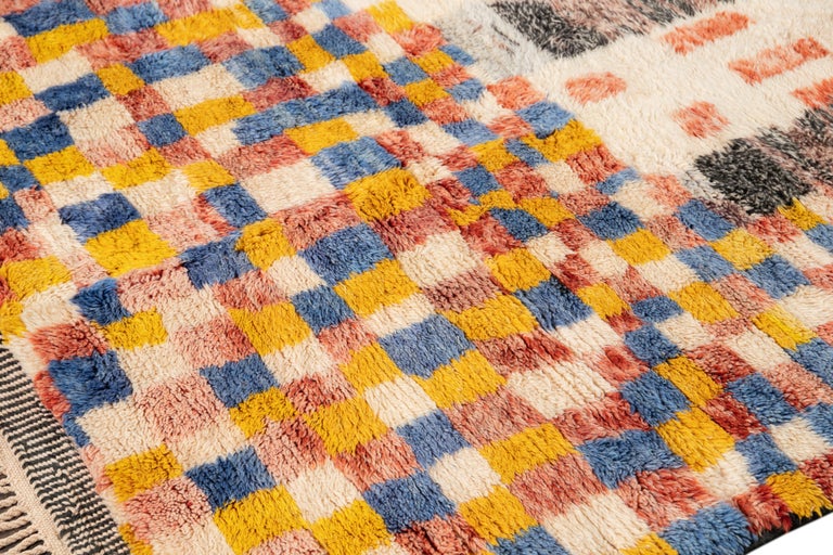Contemporary Abstract Yellow, Red and Blue Moroccan Wool Rug at 1stDibs