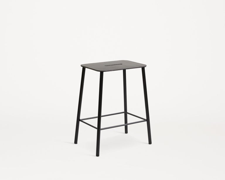 Frama Scandinavian Adam Stool in Black Leather with Black Steel Frame H50 For Sale at 1stDibs
