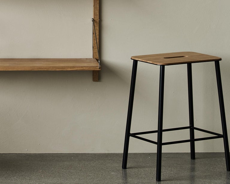 FRAMA Contemporary Minimal Design Adam Stool in Oak with Black Steel ...