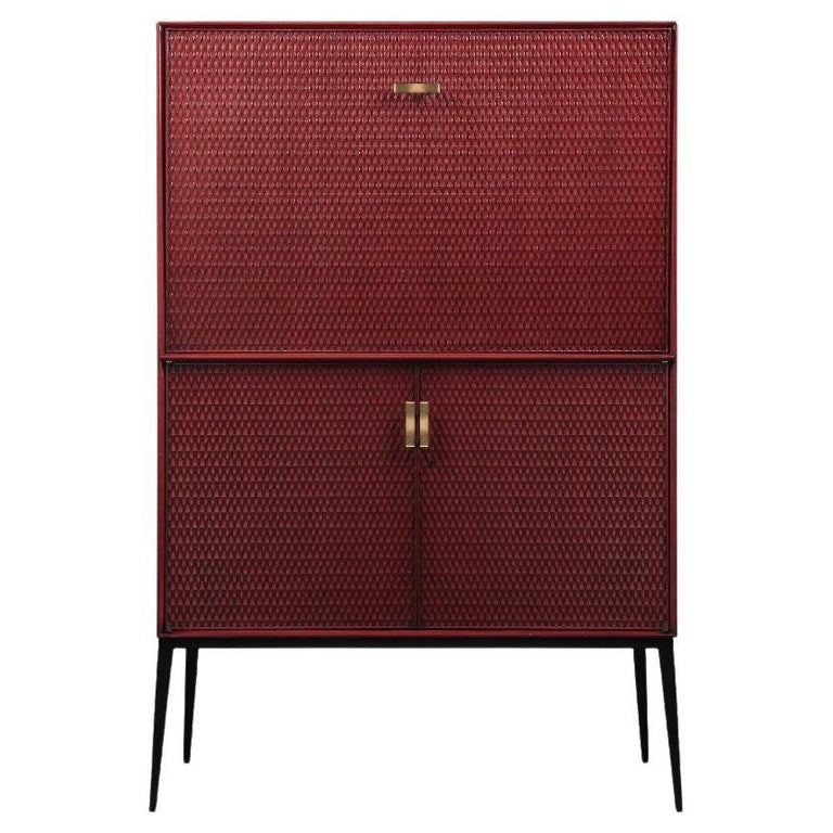 Contemporary Alori Bar with Smooth Texture on the Doors and Metal Base ...