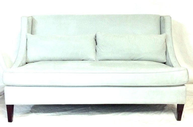 20th Century American Made Suede Upholstered Settee For Sale at 1stDibs