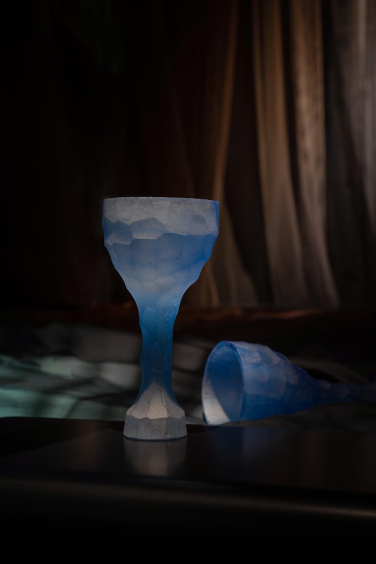 Contemporary and Blue Glass Casted Stone Age Goblets by Alissa ...