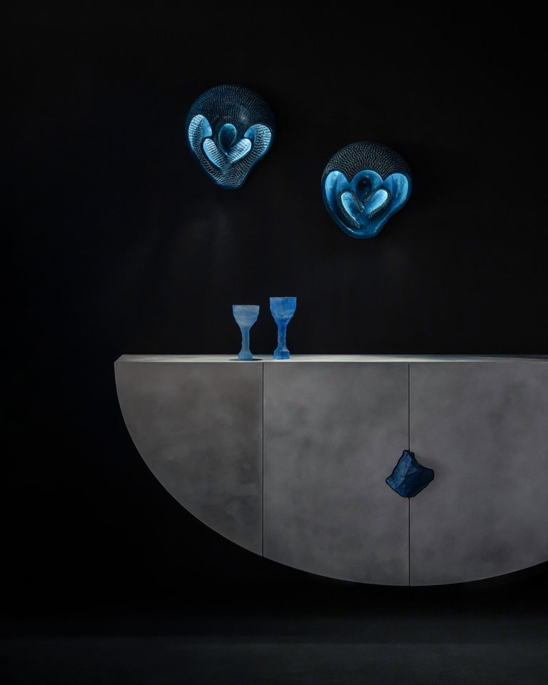 Contemporary and Blue Glass Casted Stone Age Goblets by Alissa ...