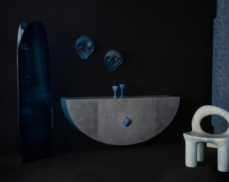 Contemporary and Blue Glass Casted Stone Age Goblets by Alissa ...