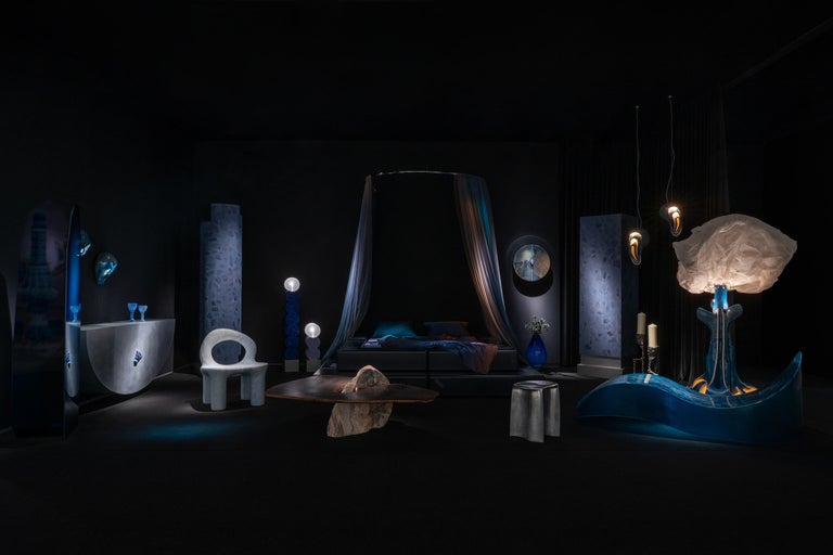 Contemporary and Blue Glass Casted Stone Age Goblets by Alissa ...