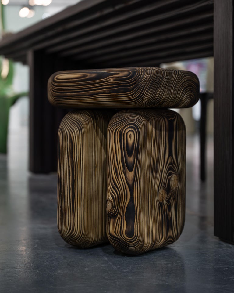 Contemporary and Tangible Burned Spruce Wooden Tiger Stool by Lisa ...
