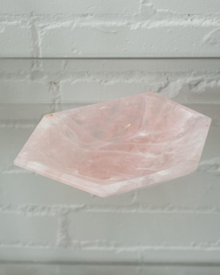 Contemporary Angular Pink Rose Quartz Bowl For Sale at 1stDibs