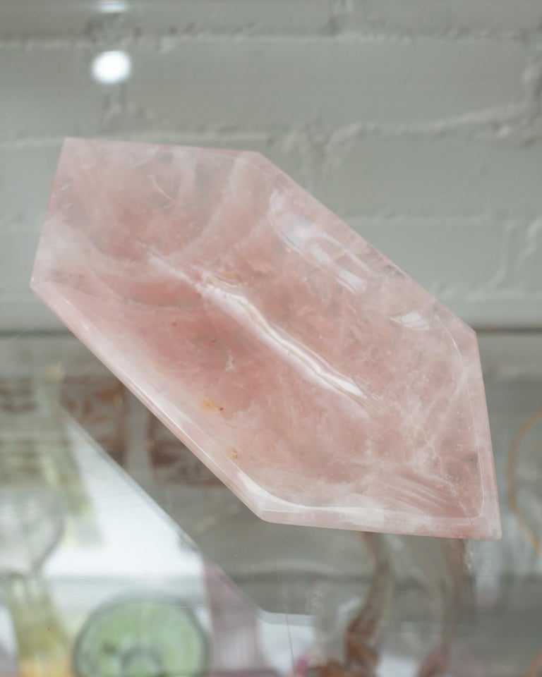 Contemporary Angular Pink Rose Quartz Bowl For Sale at 1stDibs