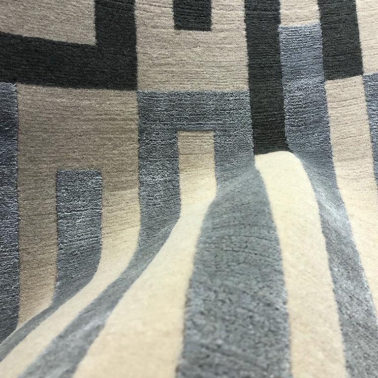 Contemporary Area Rug Lines in Gray, Handmade of Silk and Wool ...