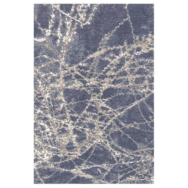 Contemporary Area Rug in Blue, Handmade of Silk and Wool, 