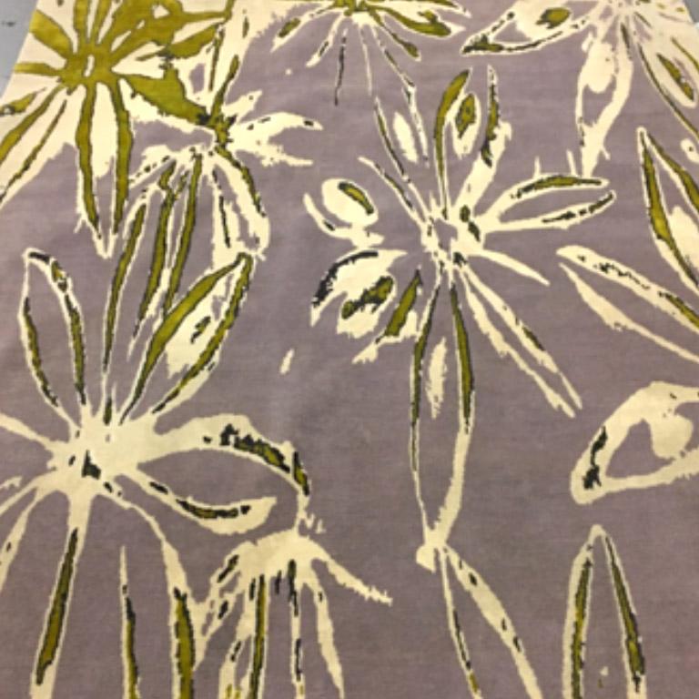 Contemporary Area Rug in Purple Green, Handmade of Silk and Wool ...