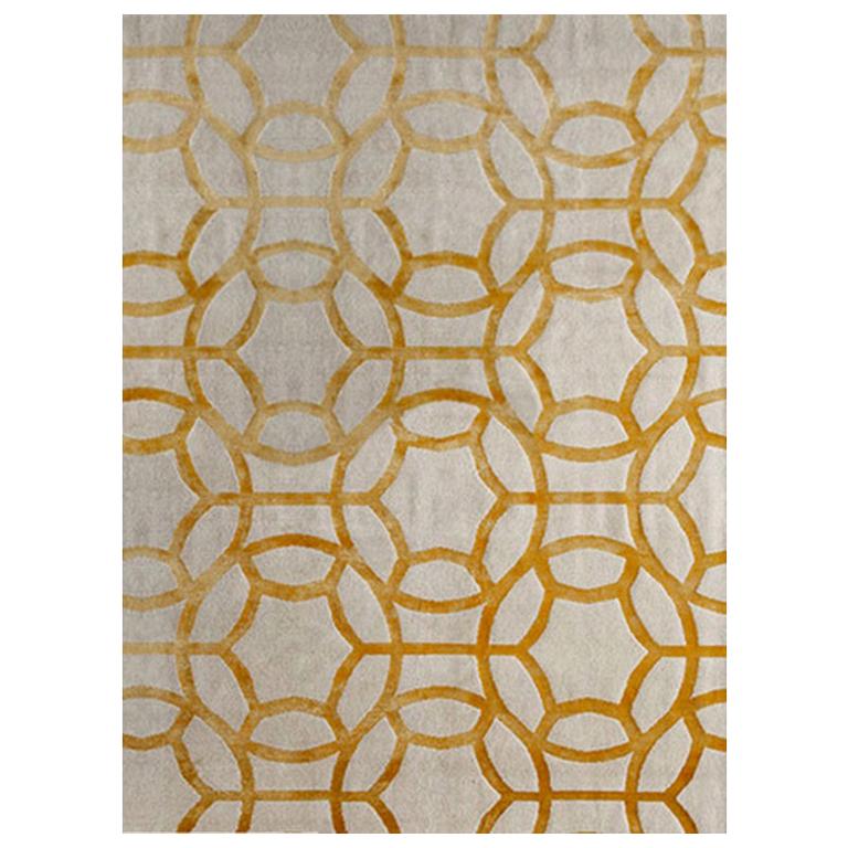 Contemporary Area Rug in Taupe Yellow, Handmade of Silk and Wool ...