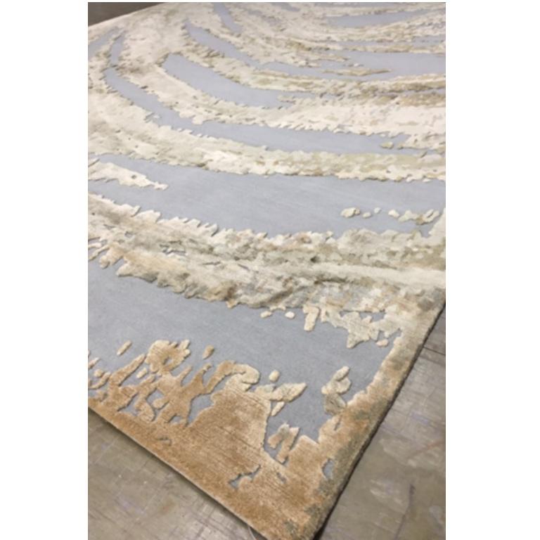 Contemporary Area Rug in Teal Brown, Handmade of Silk-Wool, "Cascade ...