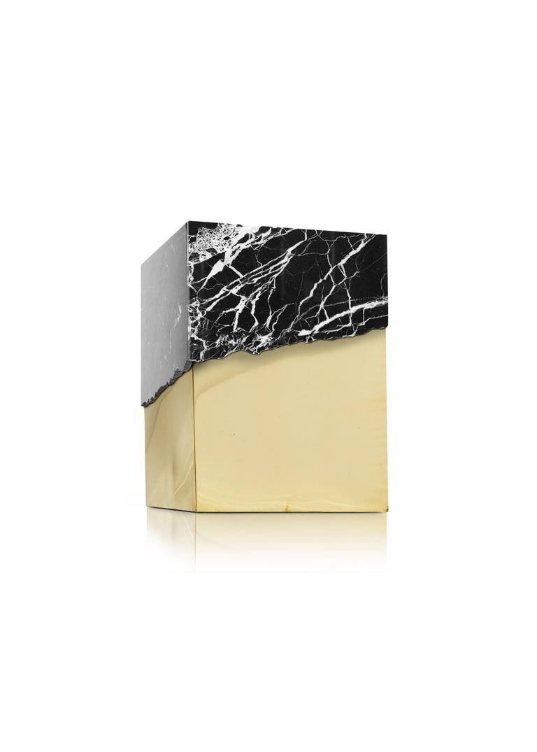 Contemporary Argentina Pedestal in Live Edge Marble and Polished Brass ...