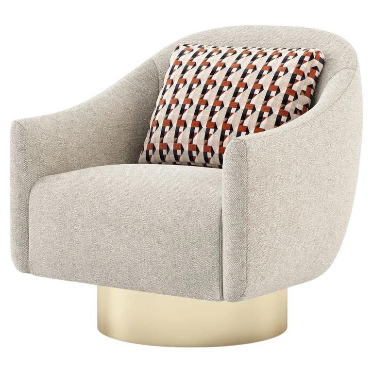 Contemporary Armchair Featuring Round Metallic Base. For Sale at 1stDibs
