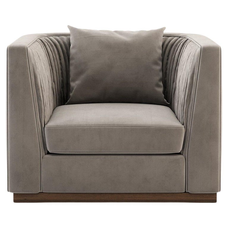 Contemporary Armchair with Pleated Backrest in Velvet For Sale at 1stDibs