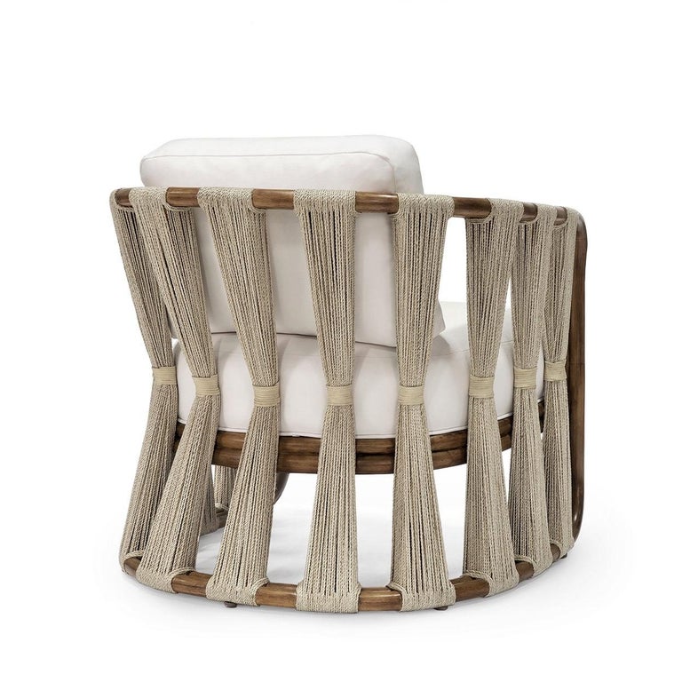 Rattan Armchair with Natural Woven Rope and Natural Twill Upholstery at ...