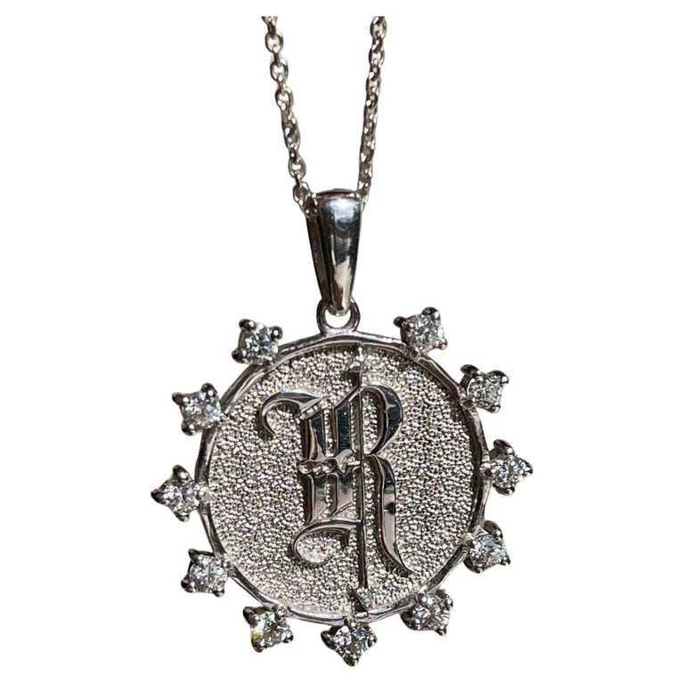 Contemporary Art Deco Gothic Diamond 14k White Gold Initial Pendant ...
