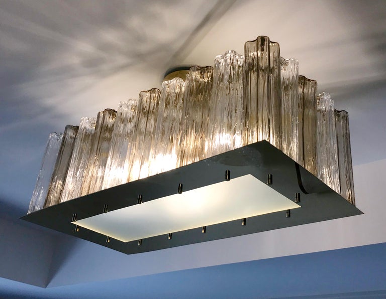 Contemporary Art Deco Style Italian Crystal Smoked Murano Glass Flush ...