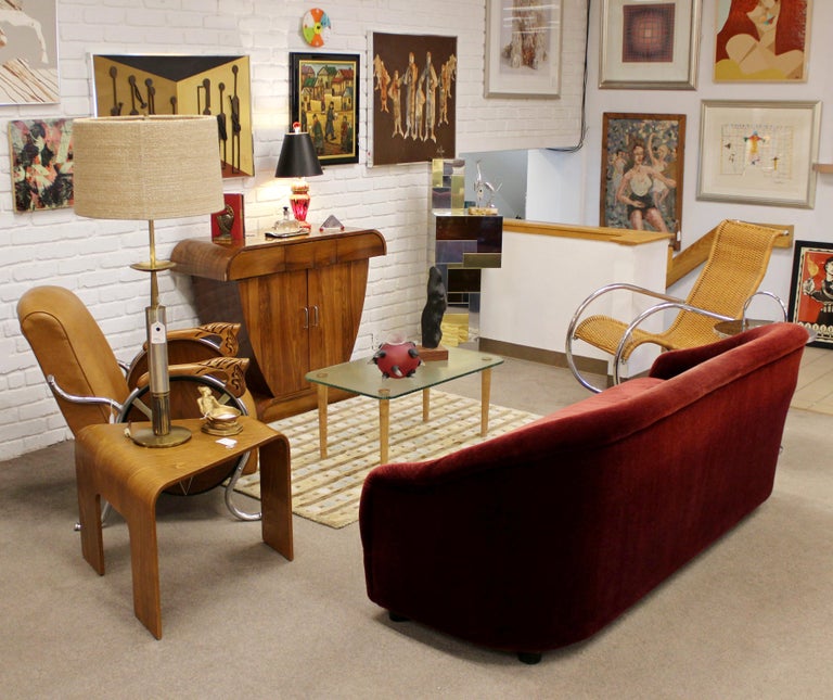 Contemporary Art Deco Style Red Mohair Curved Sofa Loveseat Settee ...