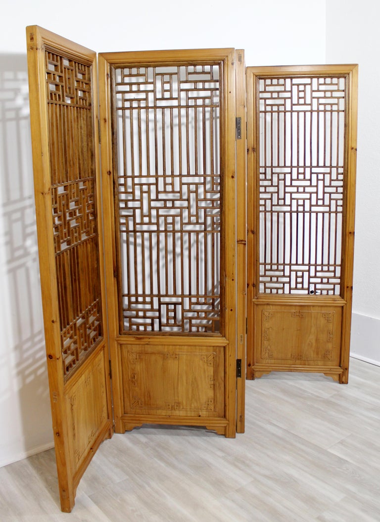 Contemporary Asian 4-Panel Wood Room Divider Screen, 1990s at 1stDibs
