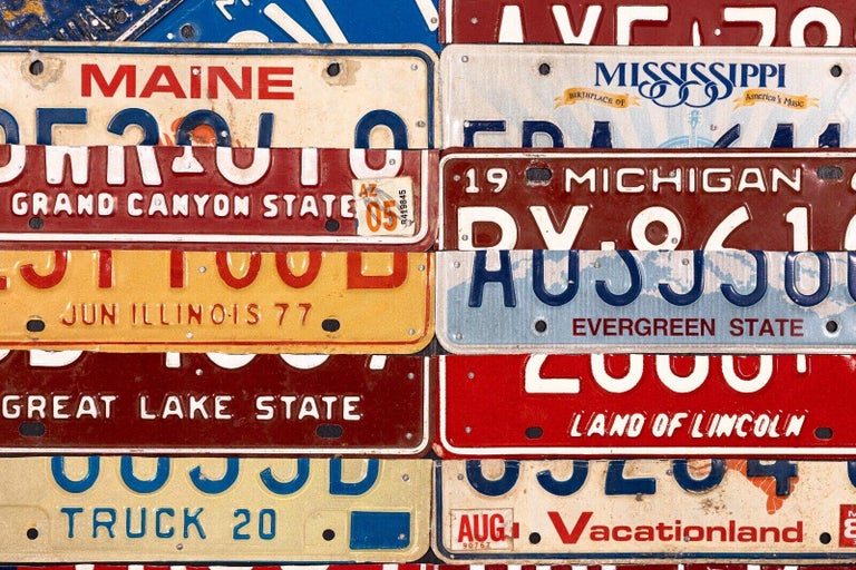 Contemporary Assemblage Map License Plate Art American Flag by Design ...