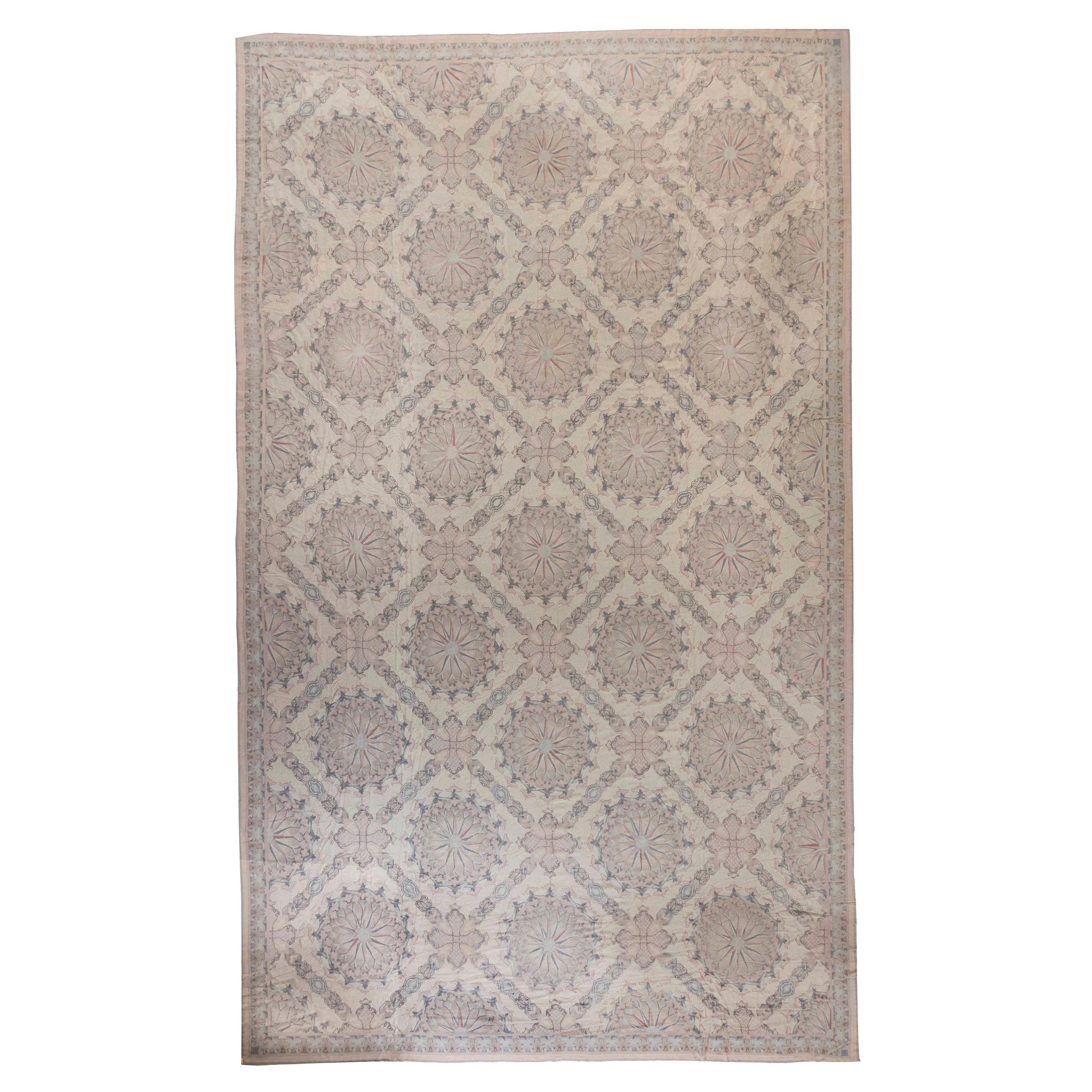 Antique French Aubusson Rug in Beige and Blue at 1stDibs