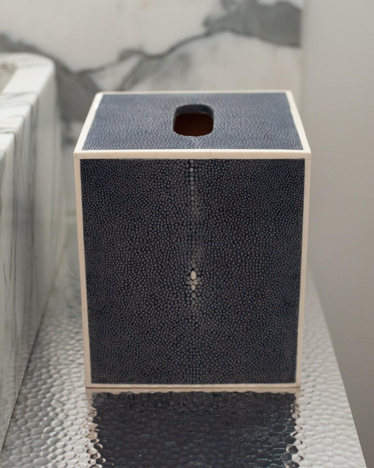 Contemporary Authentic Leather Navy Blue Covered Tissue Box For Sale at ...