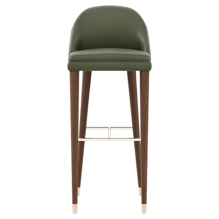 Custom Counter Stool with Metal Footrest and Wood Legs For Sale at 1stDibs