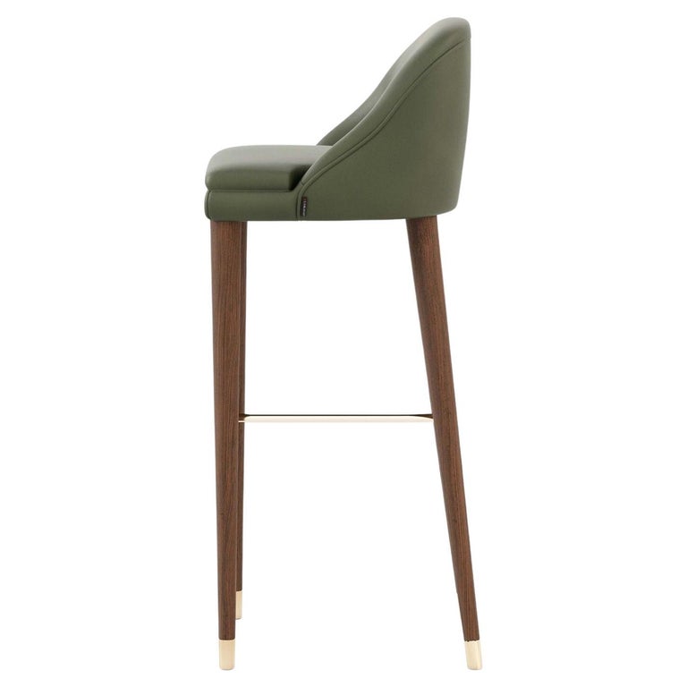 Custom Counter Stool with Metal Footrest and Wood Legs For Sale at 1stDibs