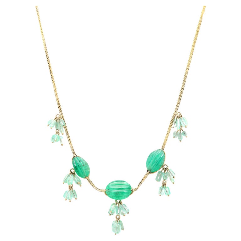 Contemporary Beaded 23.7ct Emerald Chain Necklace in 18k Solid Yellow ...