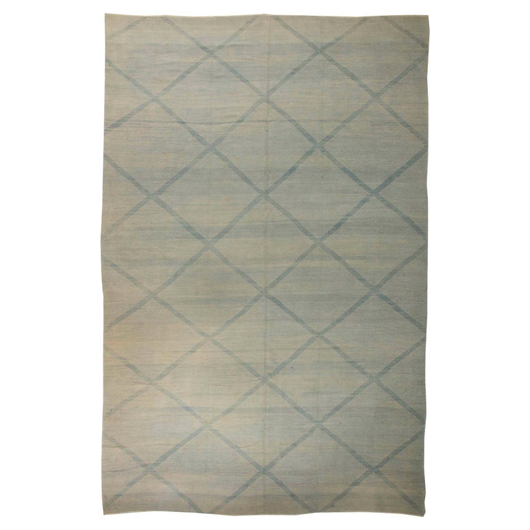 Contemporary Beige, Blue Deux Diamond Design Rug II by Doris Leslie ...