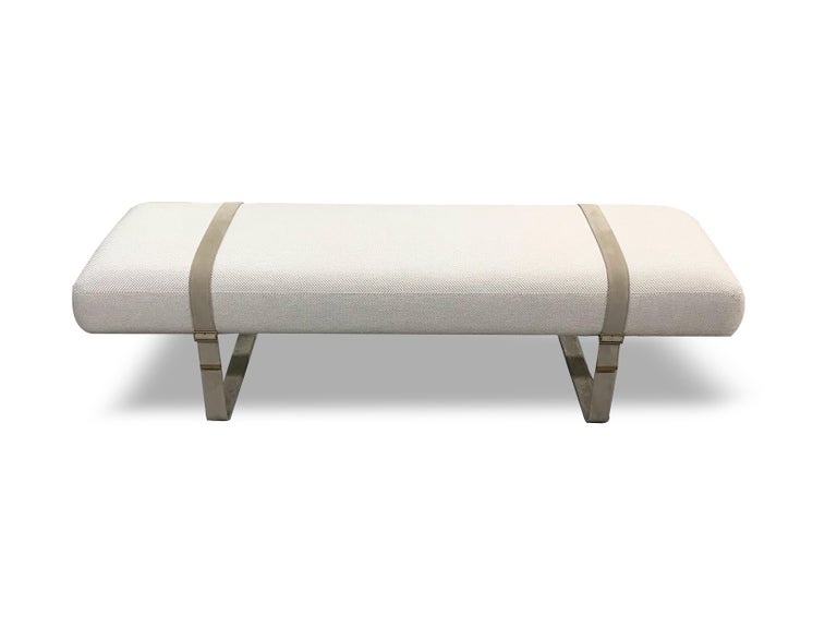 Contemporary Bench With Leather Belts Cream and Nude For Sale at ...