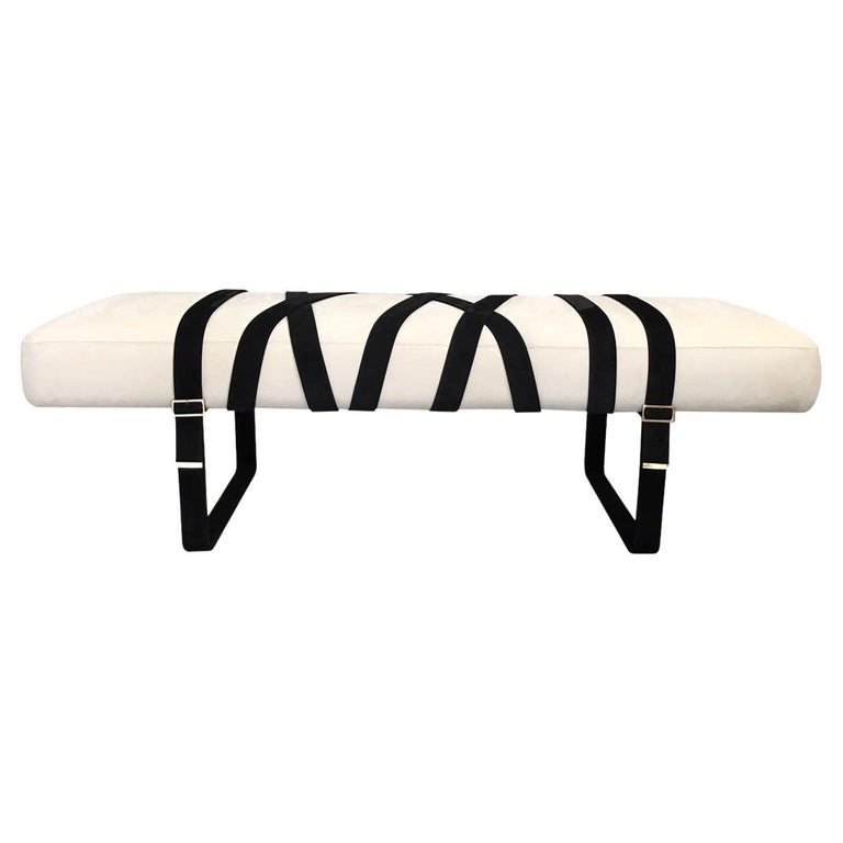 Contemporary Bench Wrapped in Leather Belts Black and White For Sale at ...