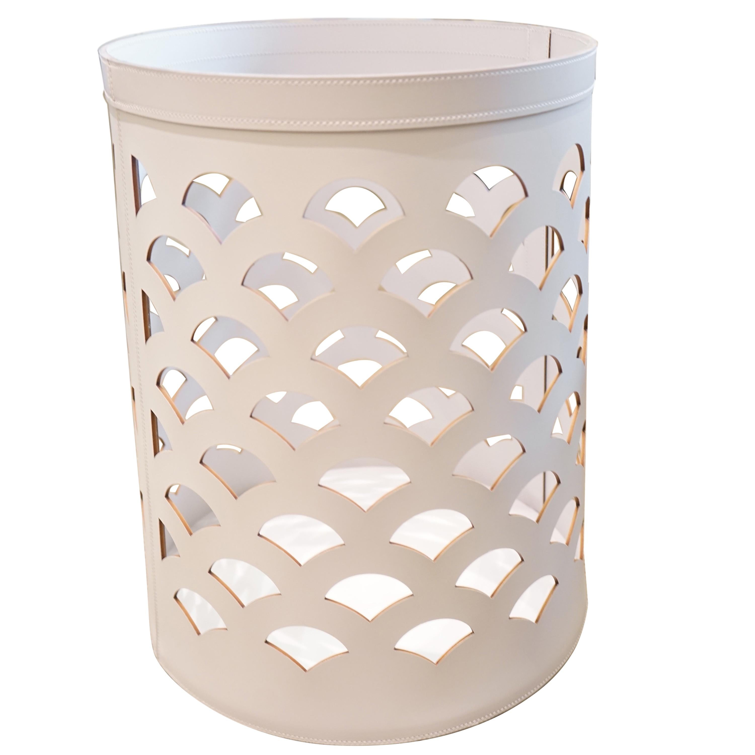 Contemporary Bespoke Venezia 12 Light Grey Leather Round Basket at 1stDibs
