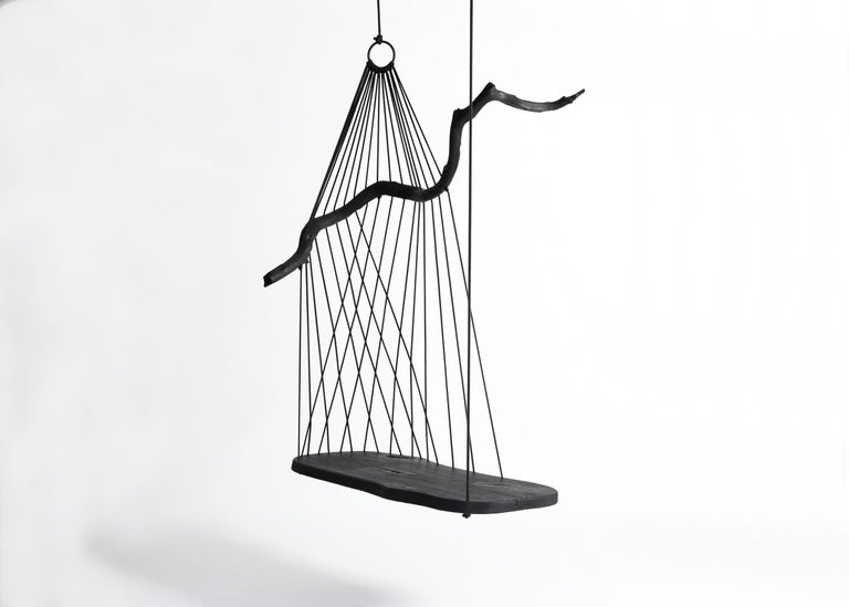 Modern Black Burned Wooden Bench / Swing - Floating Divan by Chiel ...