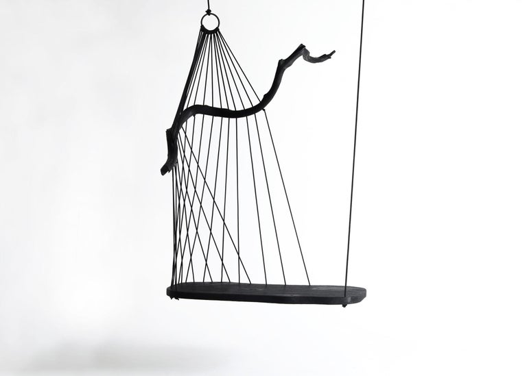 Modern Black Burned Wooden Bench / Swing - Floating Divan by Chiel ...