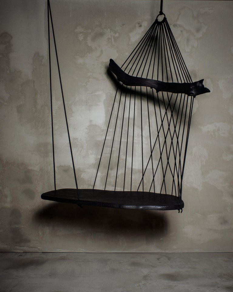 Modern Black Burned Wooden Bench / Swing - Floating Divan by Chiel ...