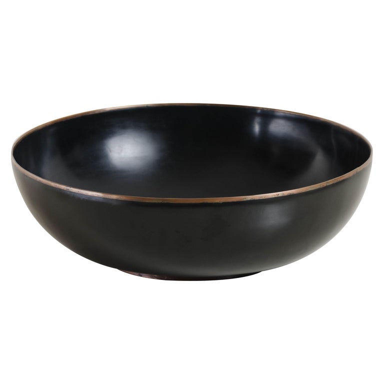 Contemporary Black Lacquer Shallow Bowl w/ Copper Rim by Robert Kuo For ...