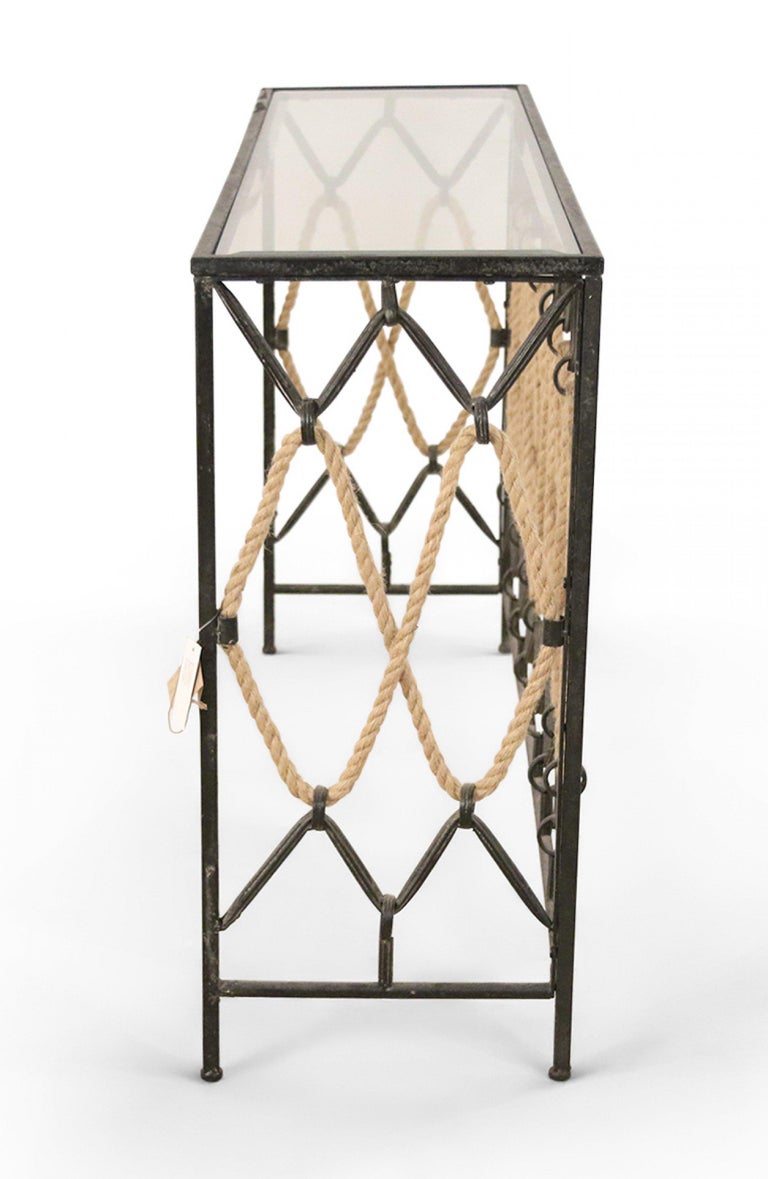Contemporary Black Metal and Rope Glass Top Console Table For Sale at ...