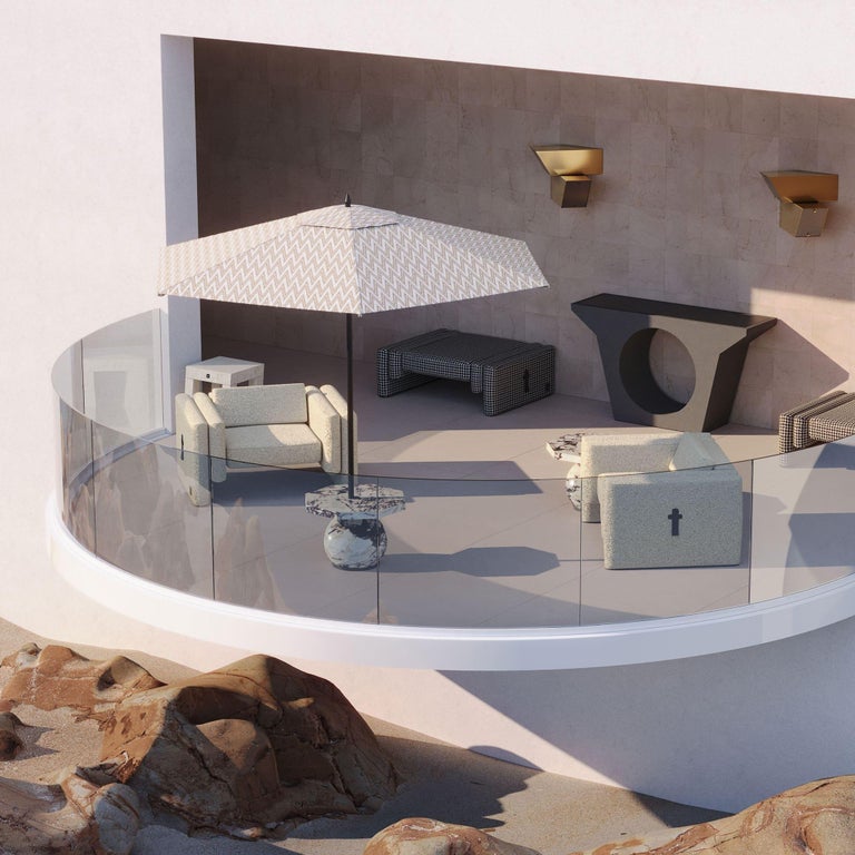 Contemporary Parasol and Base with Outdoor Fabric, Body in Green Marble ...