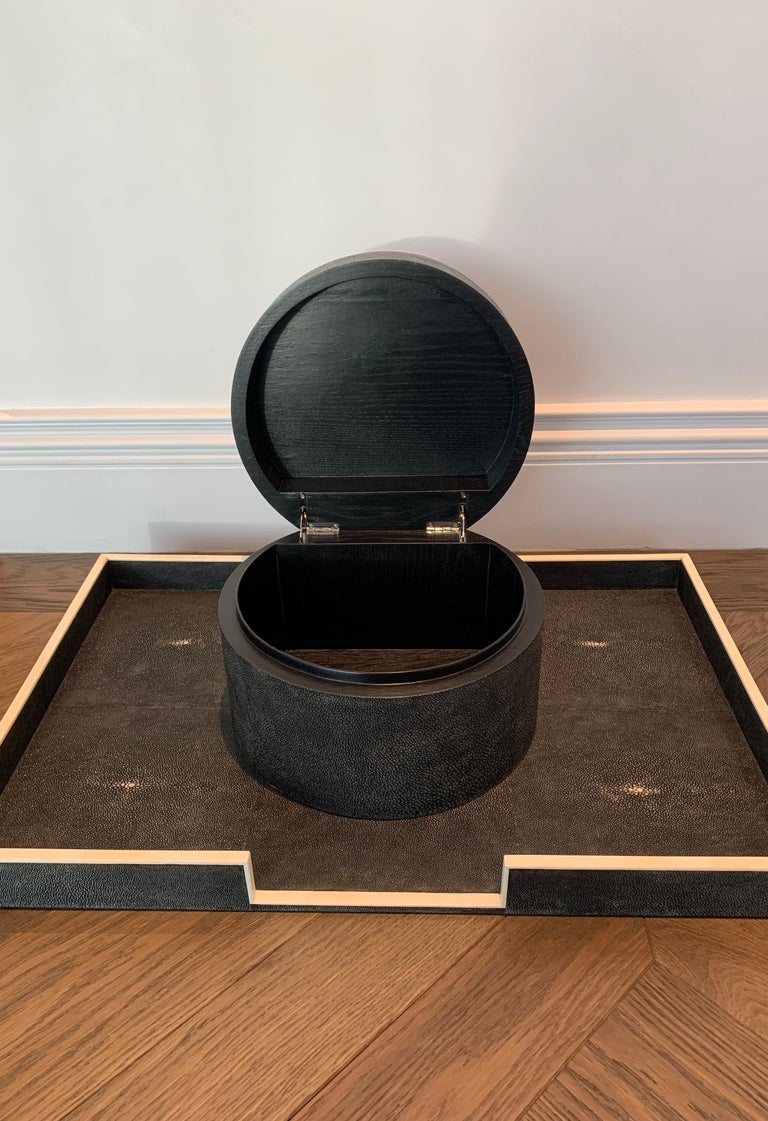 Contemporary, Black Shagreen Stingray Trinket Box w Tray, Polished Bone ...