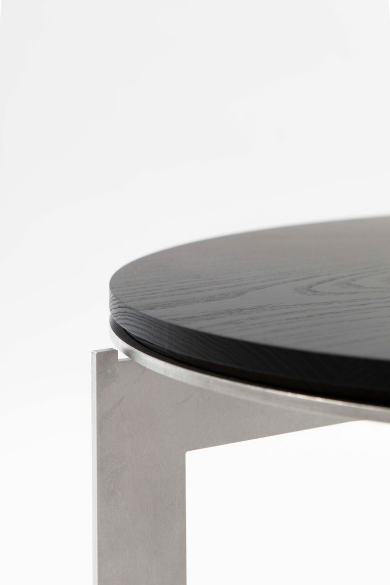 Modern contemporary oval ellipse side table, steel and black ash wood ...