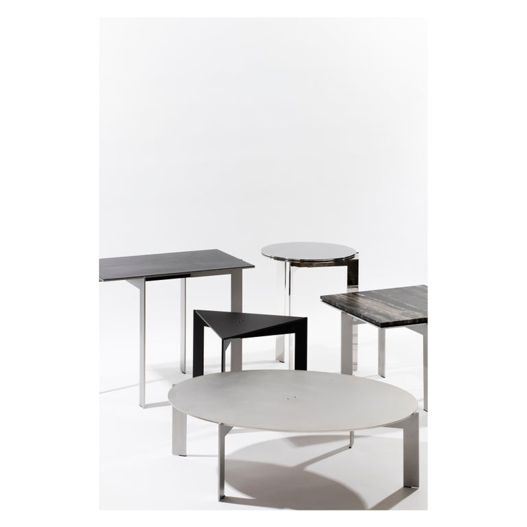 Modern contemporary oval ellipse side table, steel and black ash wood ...