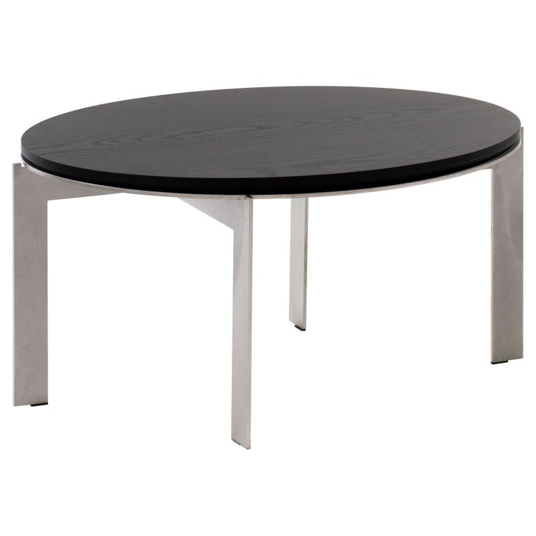 Modern contemporary oval ellipse side table, steel and black ash wood ...